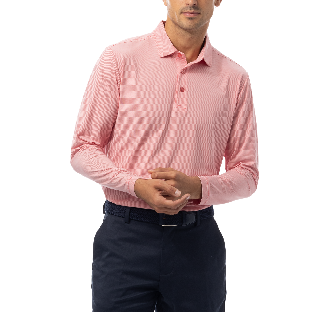 Long-Sleeve, cooling, stripe Golf Polos for Men from SanSoleil. UV 50 ...
