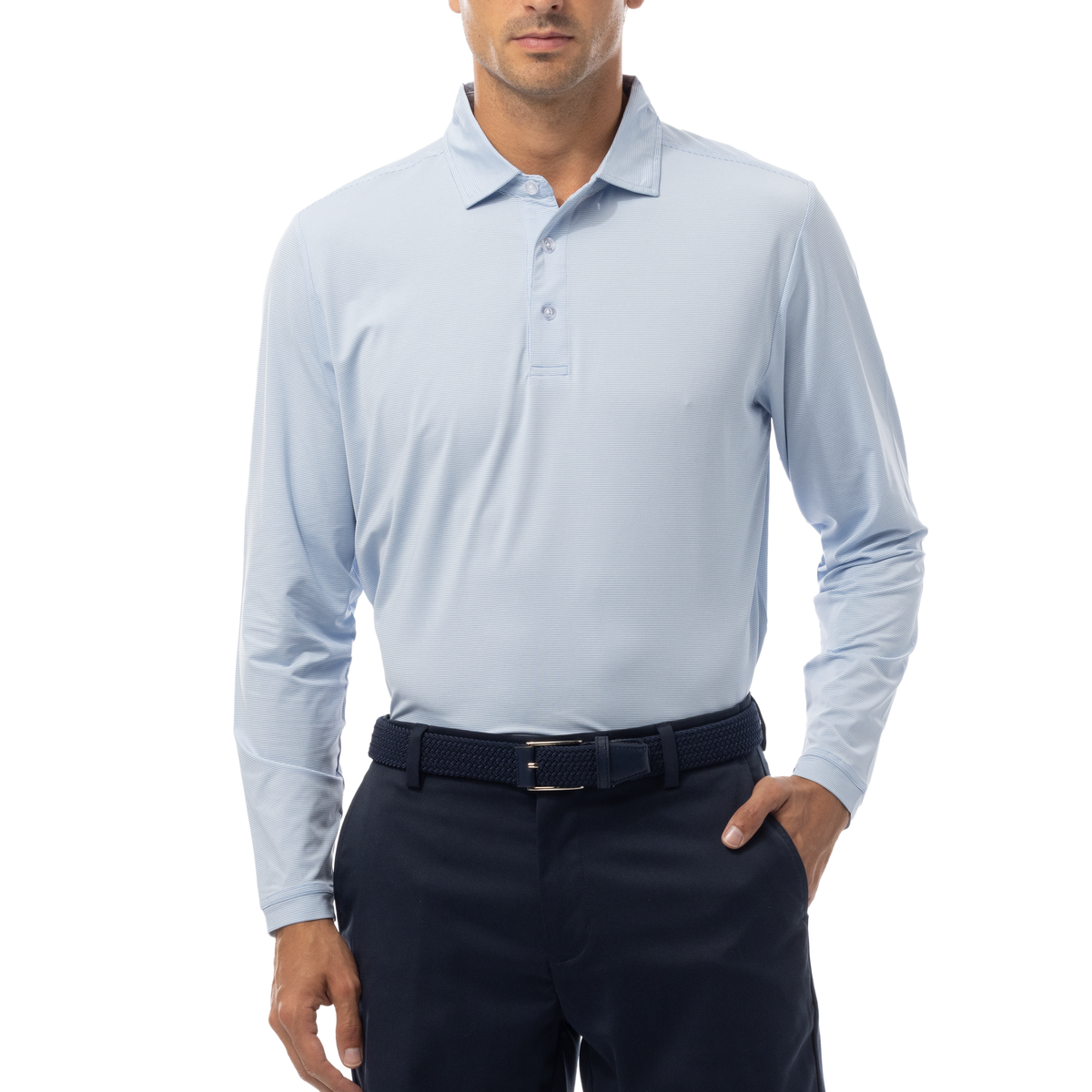 Long-Sleeve, cooling, stripe Golf Polos for Men from SanSoleil. UV 50 ...