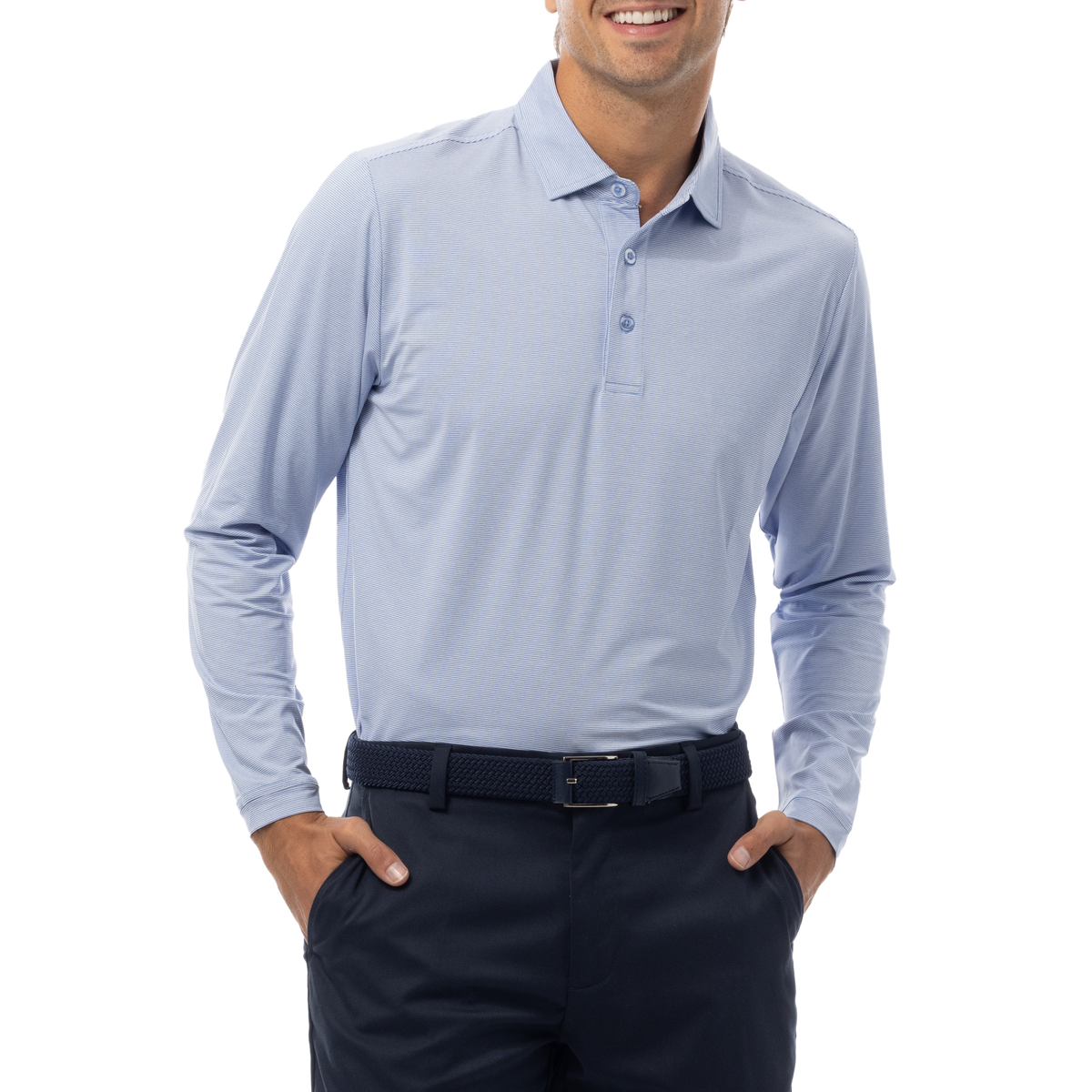 Long-Sleeve, cooling, stripe Golf Polos for Men from SanSoleil. UV 50 ...