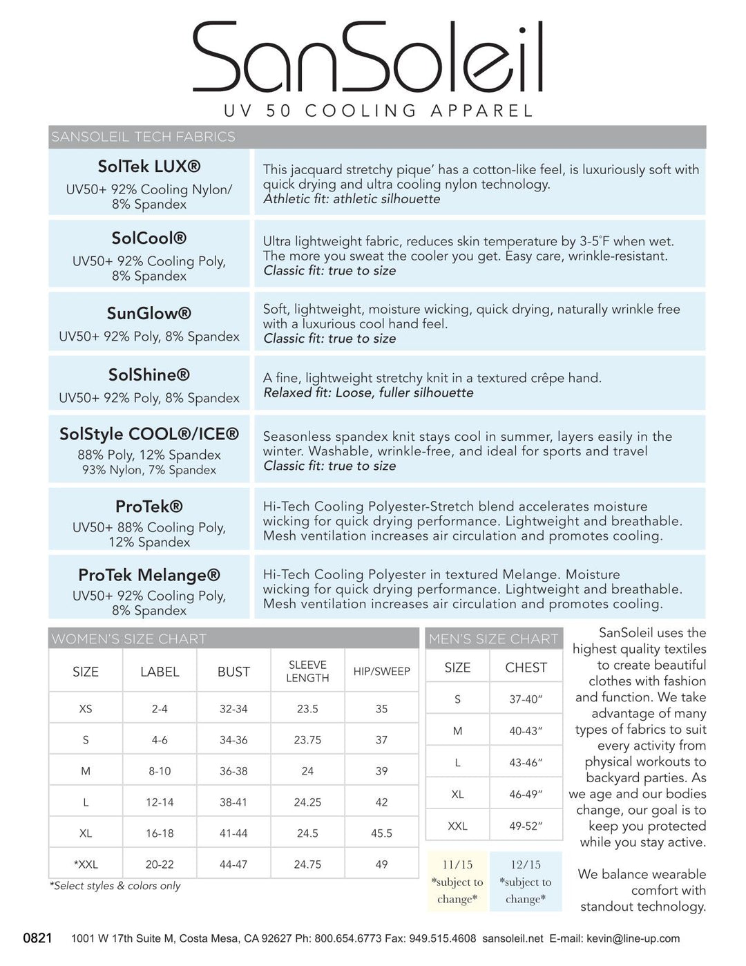 Sizing - Fabric Details – SanSoleil