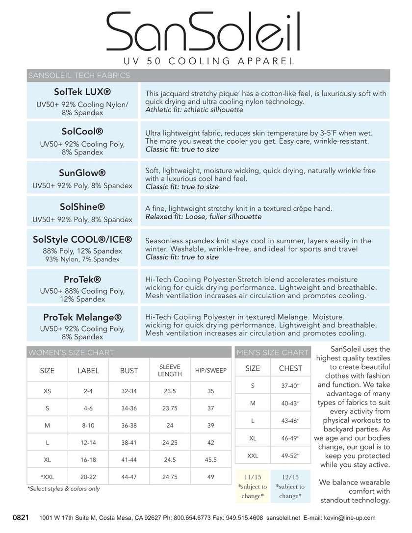 Sizing - Fabric Details | SanSoleil